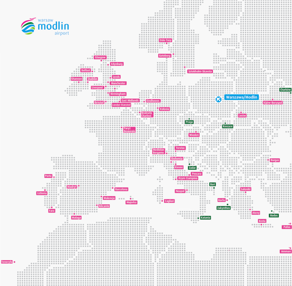 Mapa połączeń | Port Lotniczy Warszawa-Modlin